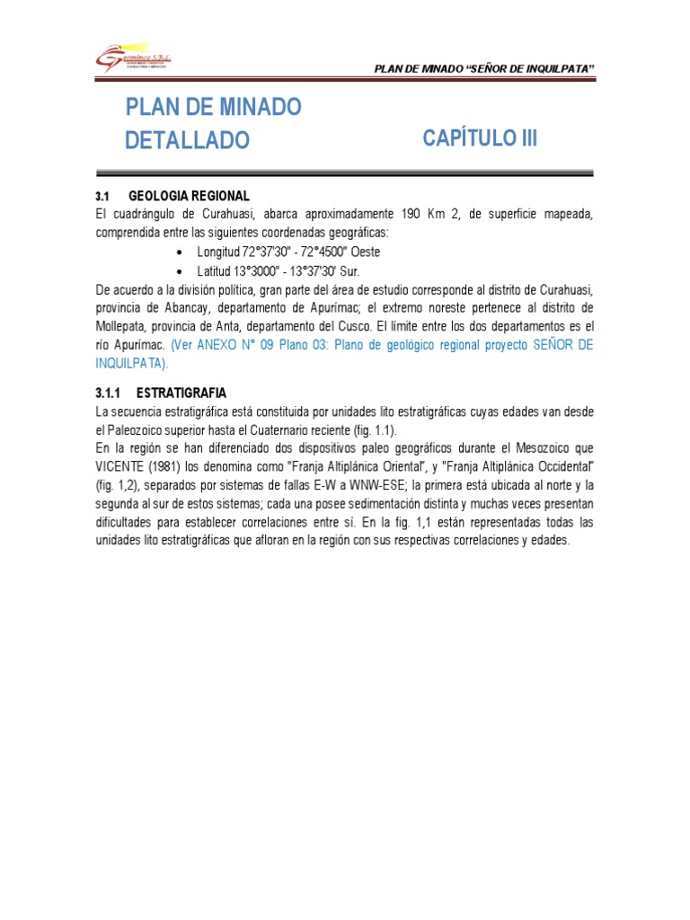 3 Capitulo - Iii - Plan de Minado Detallado | Descargar gratis PDF ...