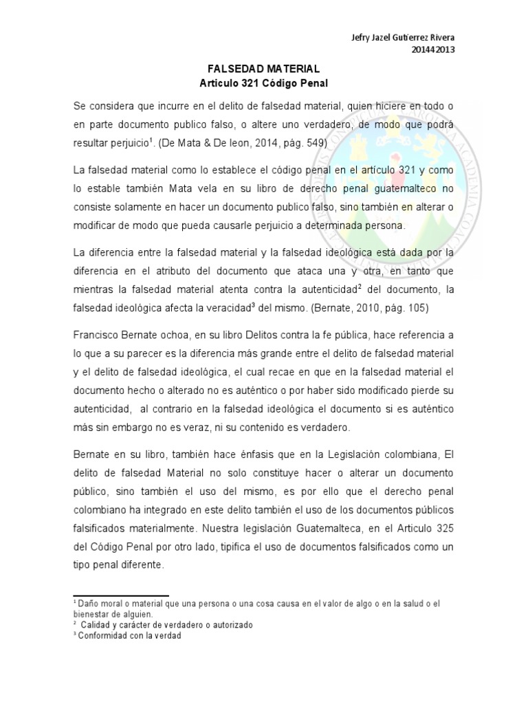 Falsedad Material | PDF | Derecho penal | Verdad