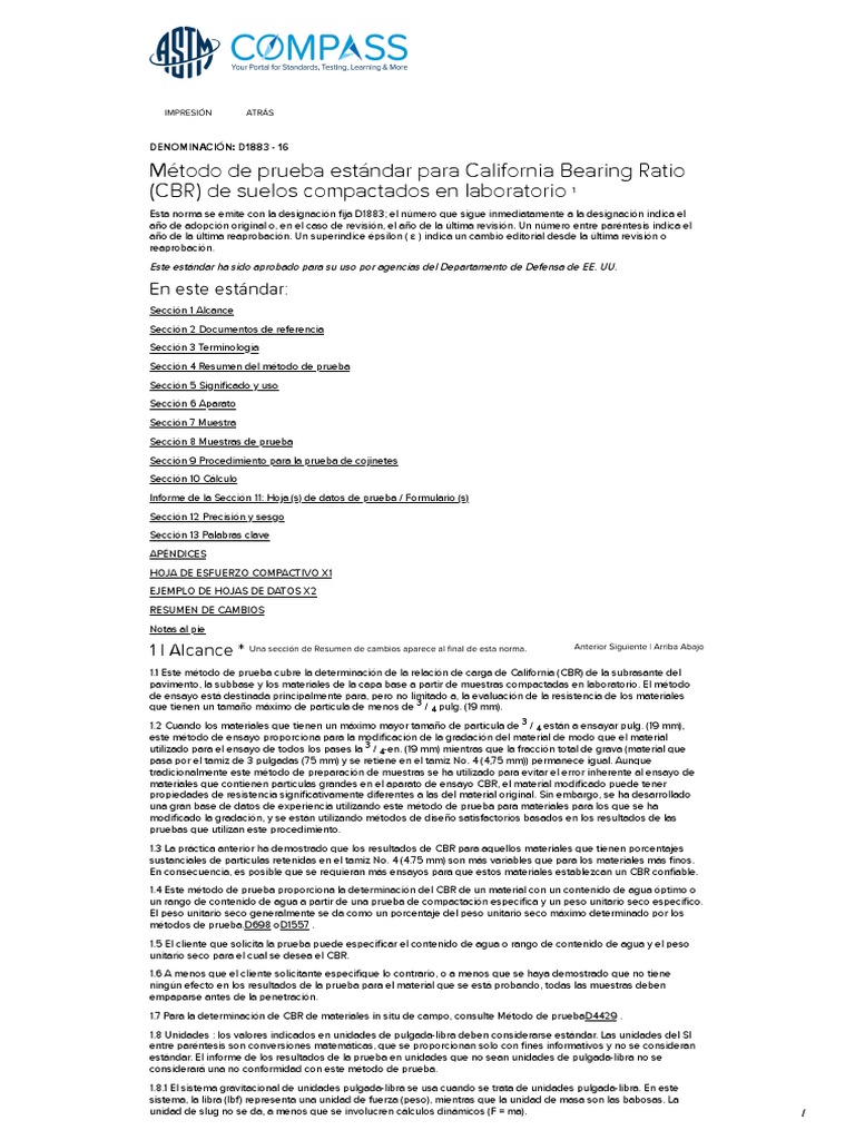 Astm d1883-16 CBR Español | PDF | Densidad | Agua
