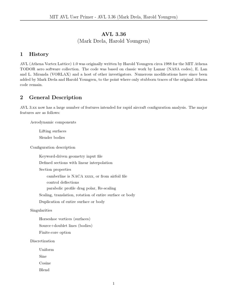MIT AVL User Primer - AVL 3.36 (Mark Drela, Harold Youngren) | PDF ...