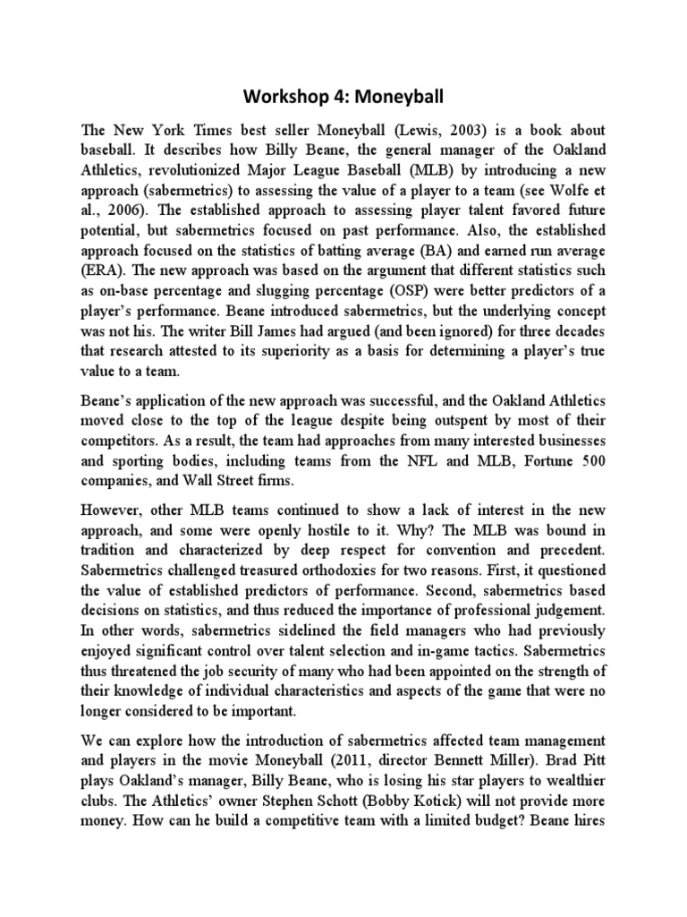 Workshop 4 - Moneyball Case Study | PDF