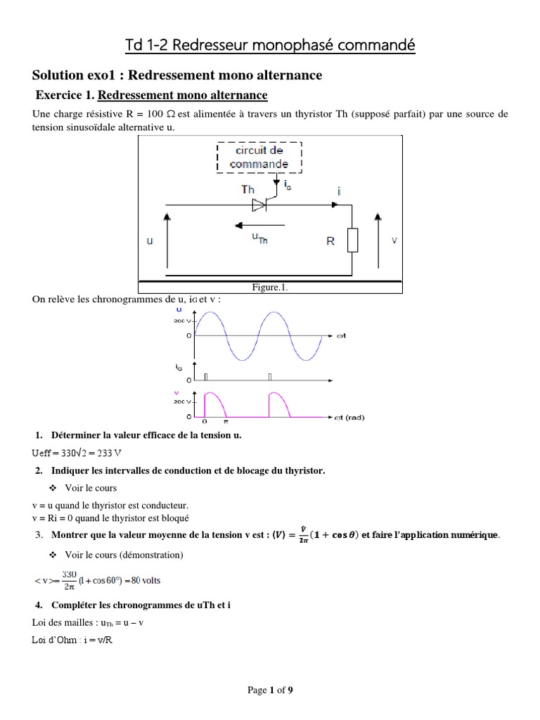 1 - TD - 3 - Solution - Redressement - Commandé | PDF | Redresseur | Obliger
