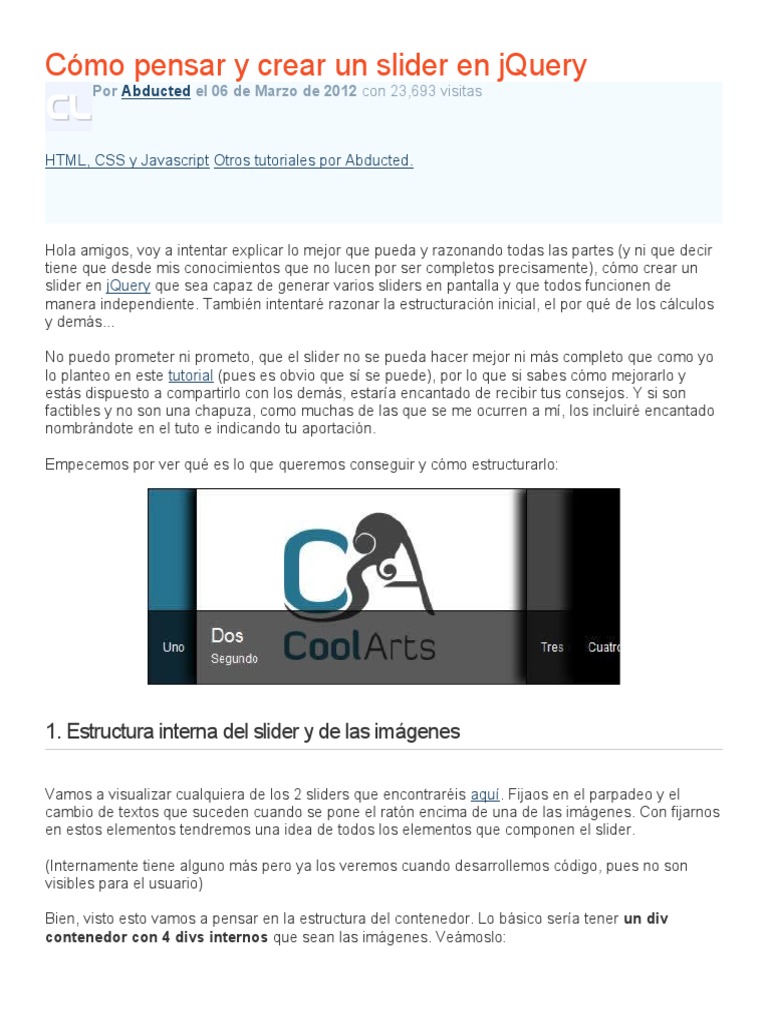 Cómo Pensar y Crear Un Slider en JQuery | PDF | J Query | HTML