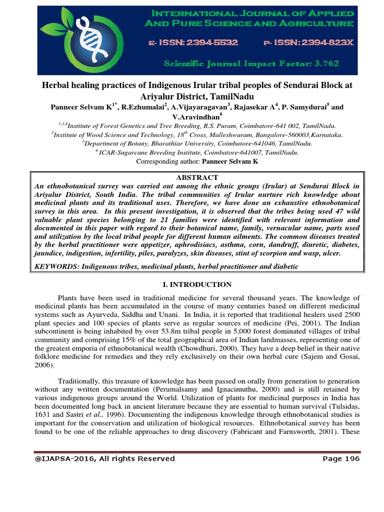 Herbal Healing Practices of Indigenous Irular Tribal Peoples of ...