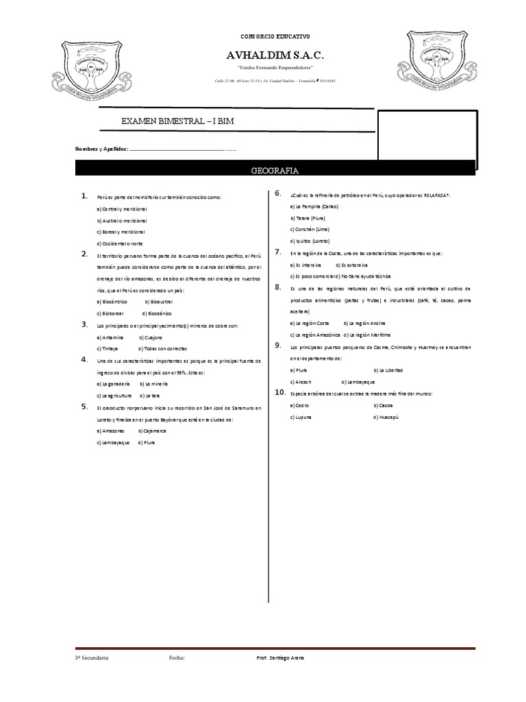 Examen de Geografia | PDF | Perú
