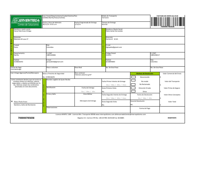 Formato de Guia de Envío | PDF