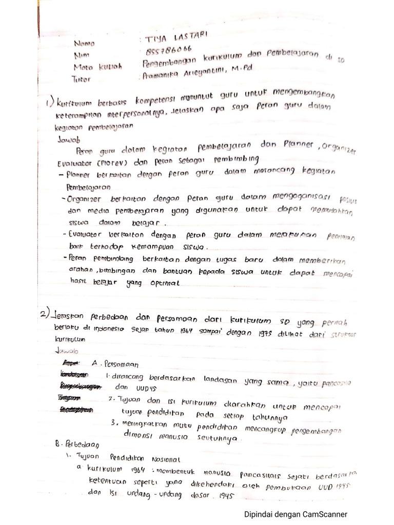 Tugas 2 Pengembangan Kurikulum Dan Pembelajaran Di SD | PDF