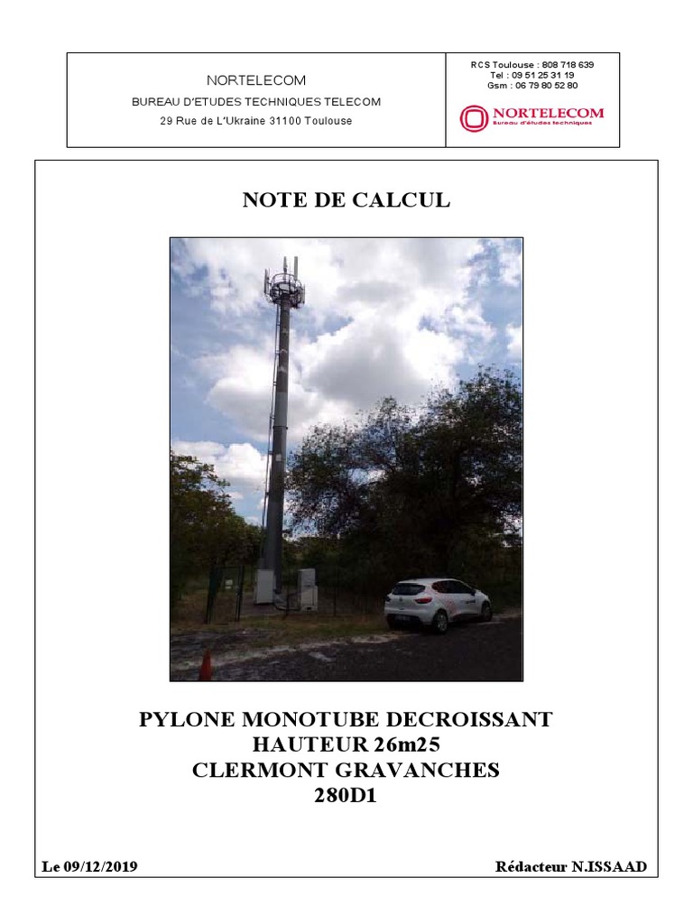 Note de Calcul Pylone CLERMONT - GRAVANCHES - 5G - 280D1 | PDF | Ingénierie civile | Génie du ...