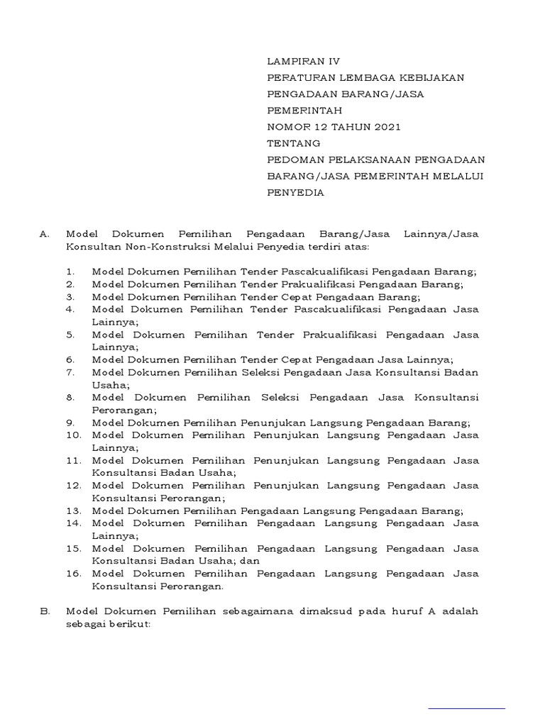 Lampiran IV - Peraturan LKPP Nomor 12 Tahun 2021 | PDF