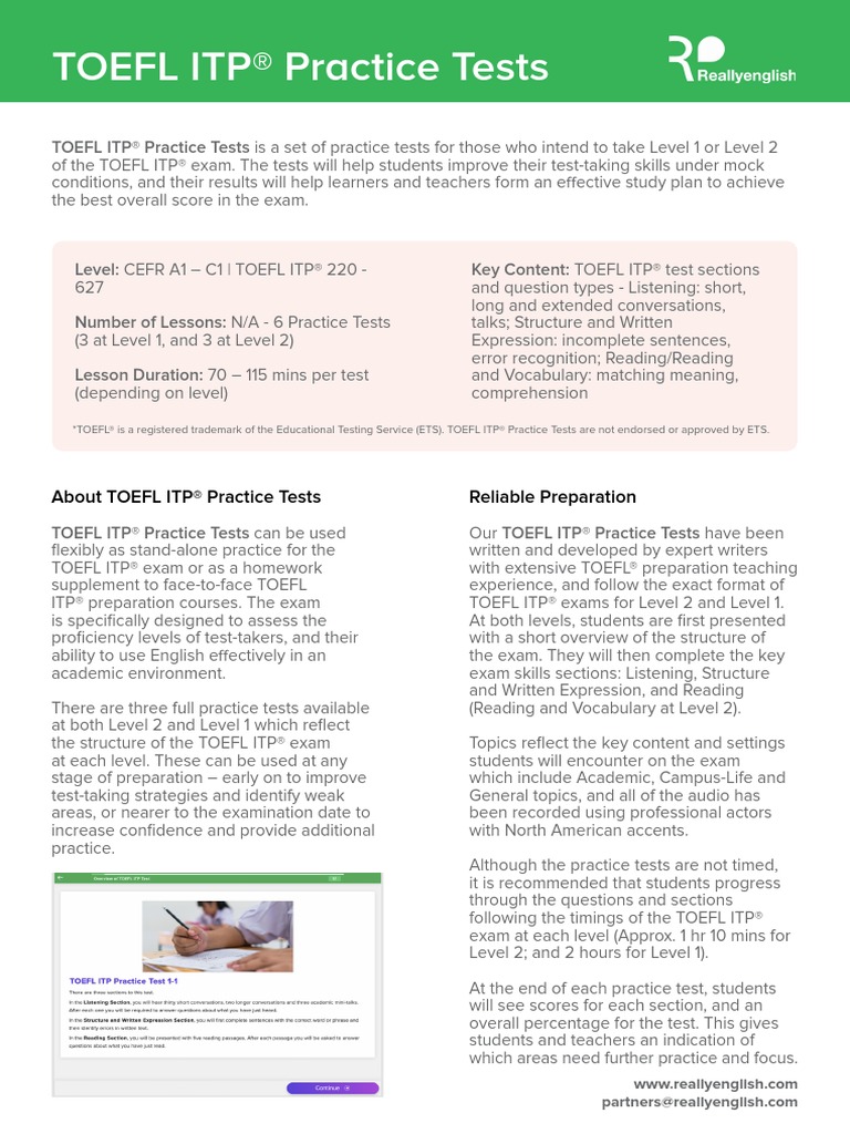 TOEFL ITP Practice Tests | Download Free PDF | Test Of English As A ...