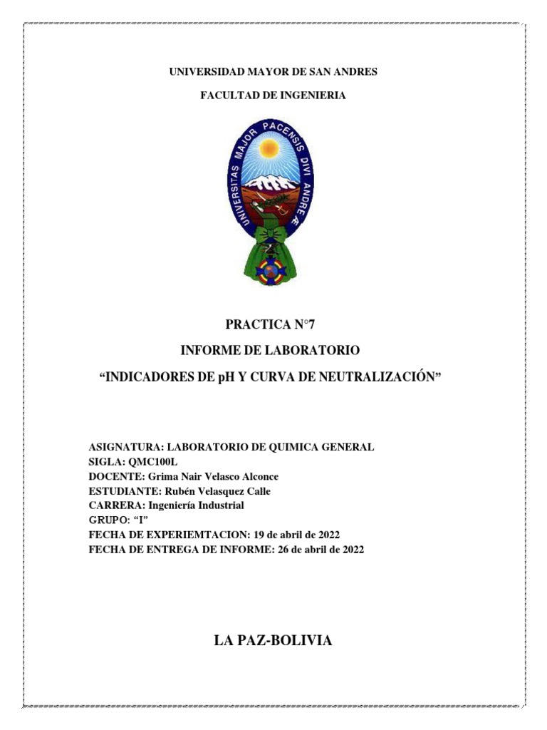 Practica N°7 Informe de Laboratorio "Indicadores de PH Y Curva de Neutralización" | PDF | Ph ...