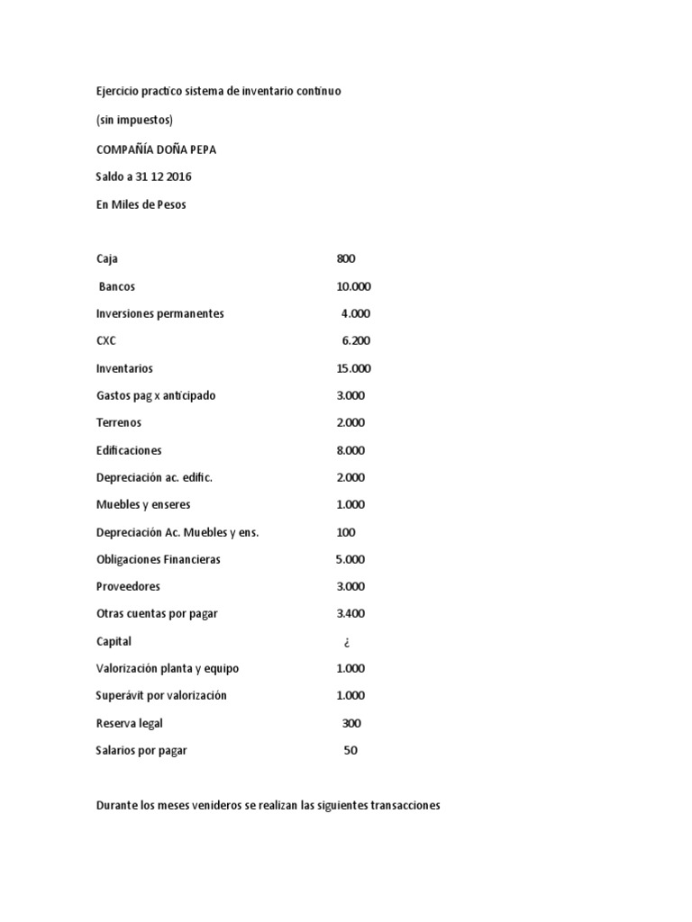 Ejercicio Practico Sistema de Inventario Continuo | PDF | Dinero ...