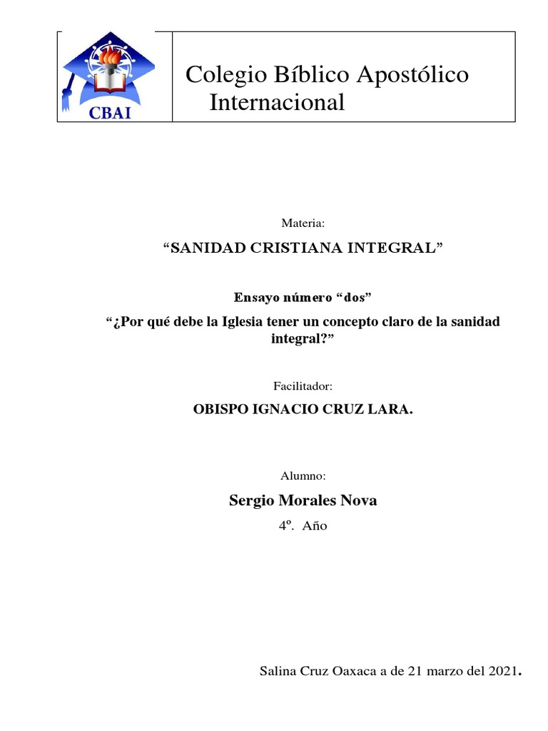 Ensayo Dos Concepto Claro Sanidad Integral-Uno | PDF | Jesús | Iglesia ...