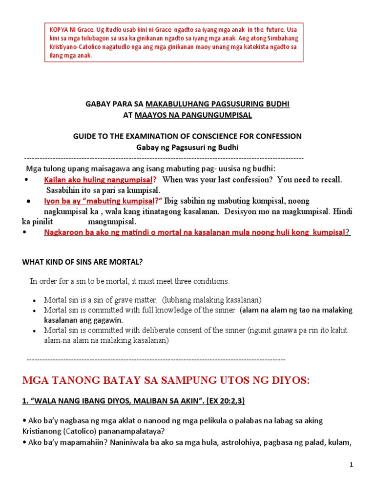 Guide To The Examination of Conscience For Confession | PDF