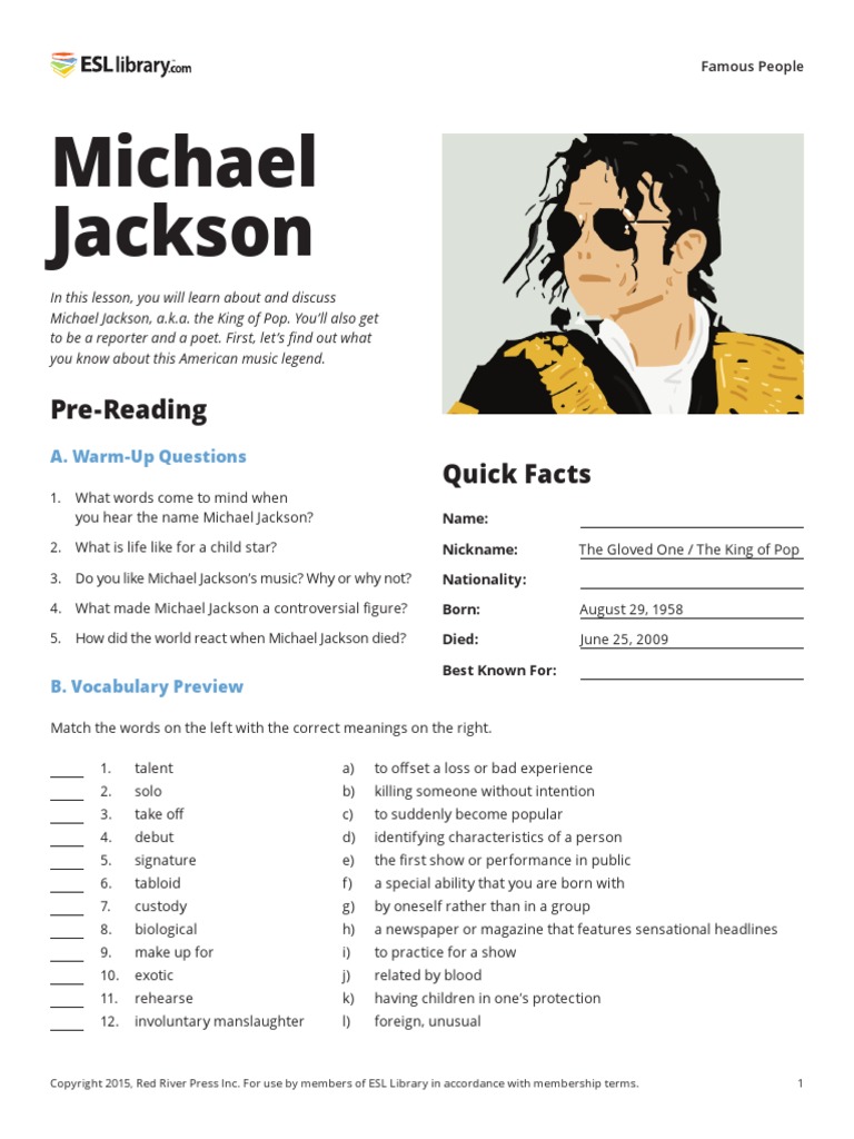Michael Jackson: Pre-Reading Quick Facts | PDF | Michael Jackson