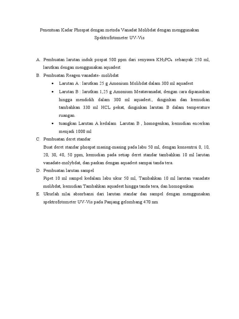 Metode Vanadat-Molibdat untuk Phospat | PDF