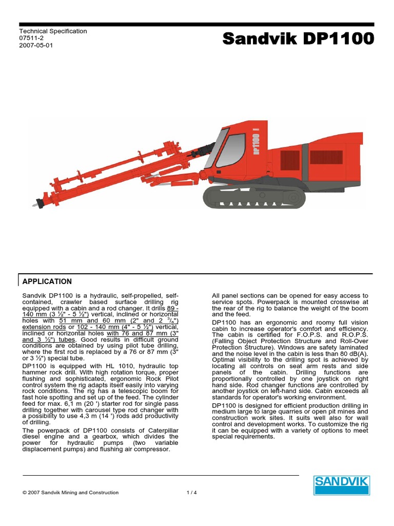 Sandvik DP1100: Application | PDF | Truck | Drill