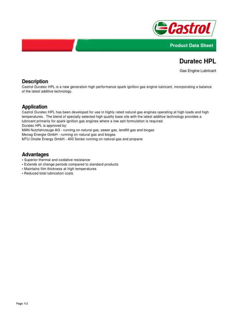 PDS Duratec-HPL SAE-40 (Gas Engine Oil) | PDF | Motor Oil | Materials