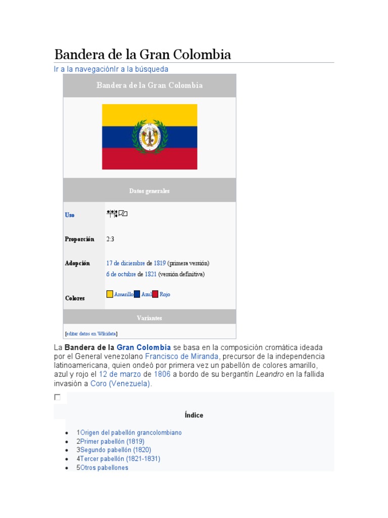 Bandera de La Gran Colombia | PDF | Venezuela | Símbolos nacionales