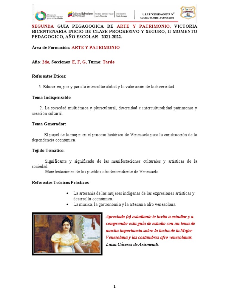 2 Do Año, Arte y Patrimonio Segunda Guia Segundo Momento 2021-2022 | PDF | Venezuela | Sociedad