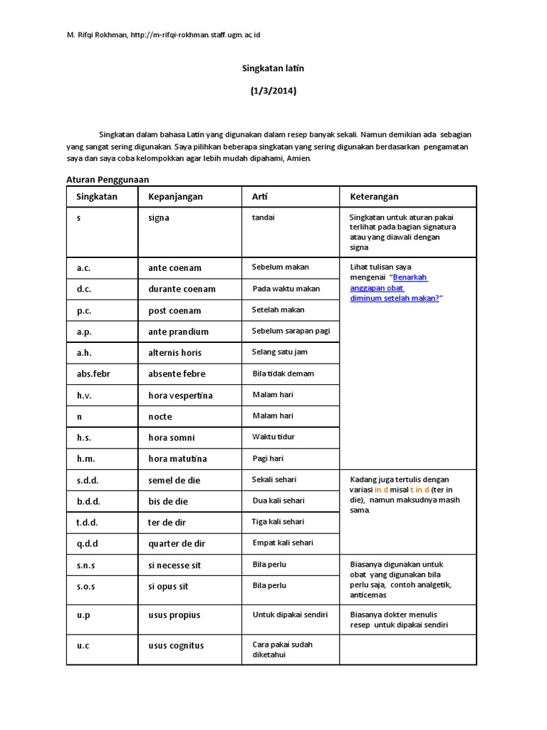 Daftar Singkatan Dalam Resep | PDF
