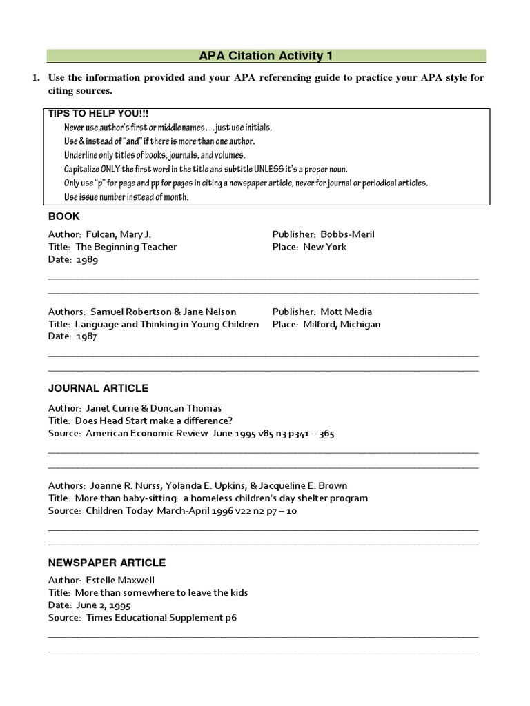 Referencing Worksheet | PDF | Apa Style | Citation