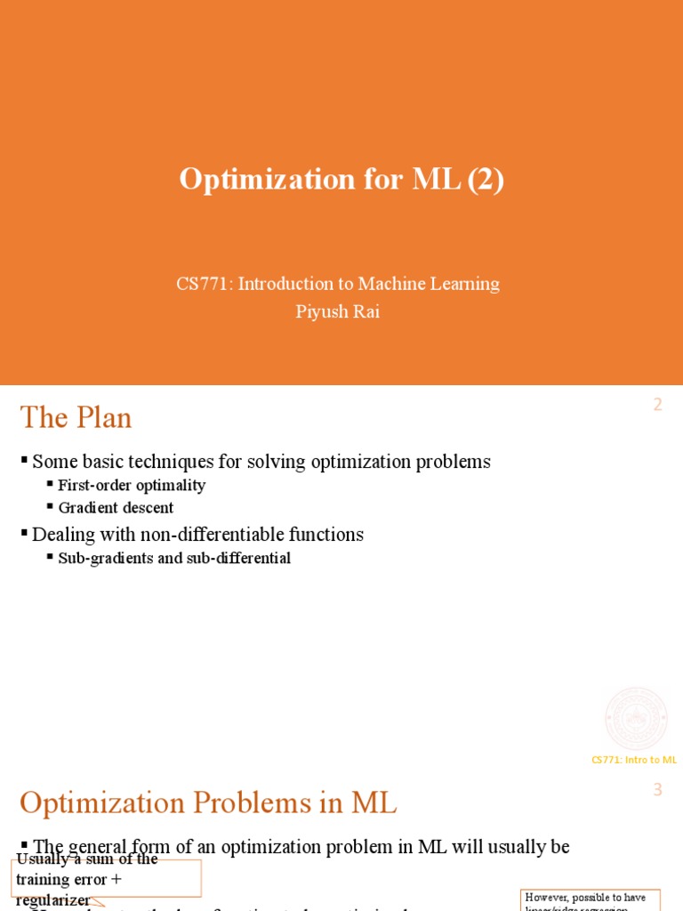 Optimization For ML (2) : CS771: Introduction To Machine Learning Piyush Rai | PDF ...