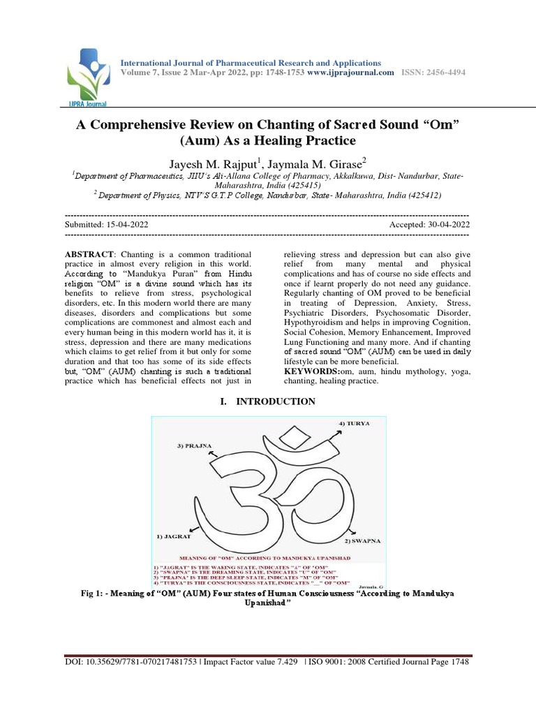 A Comprehensive Review On Chanting of Sacred Sound Om (Aum) As A ...