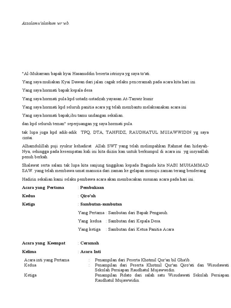 Acara MC | PDF | Kajian Bahasa Asing | Agama & Spiritualitas