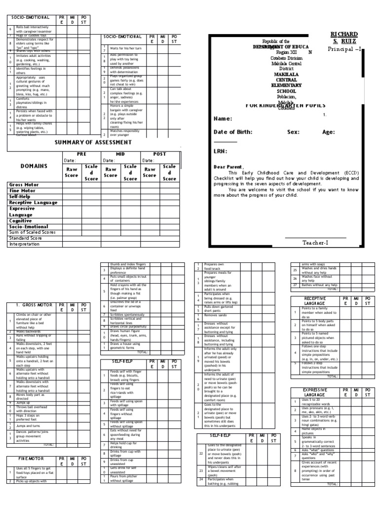 ECCD Checklist for Kindergarten Development | PDF