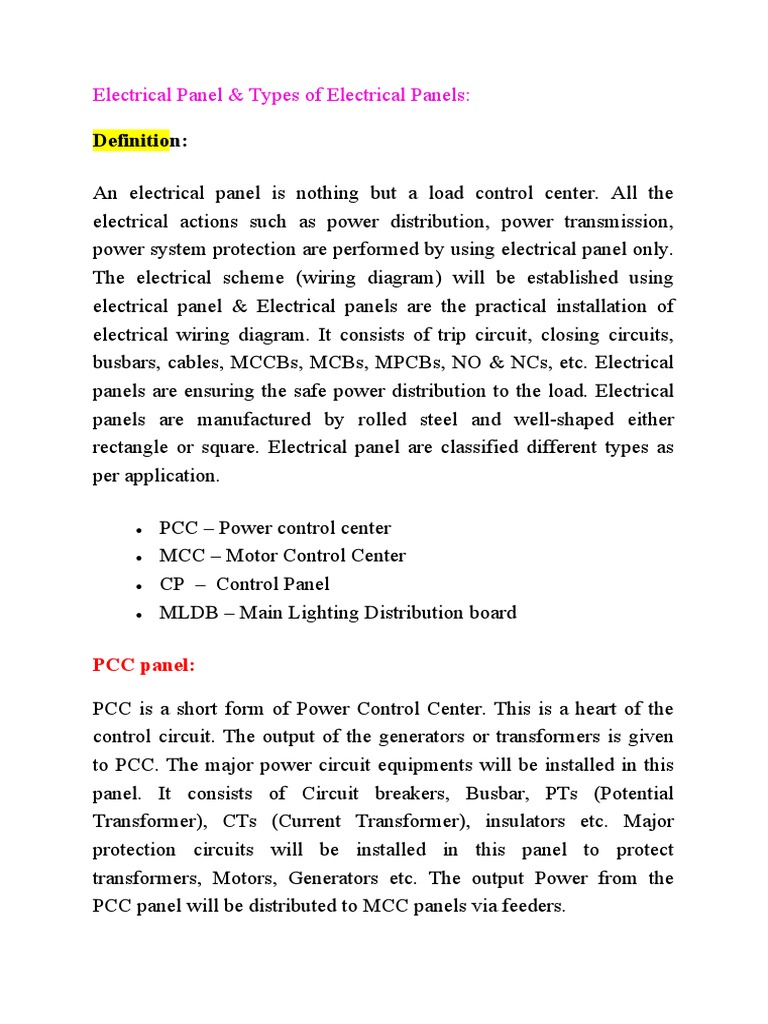 Definition:: Electrical Panel & Types of Electrical Panels | PDF | Fuse ...