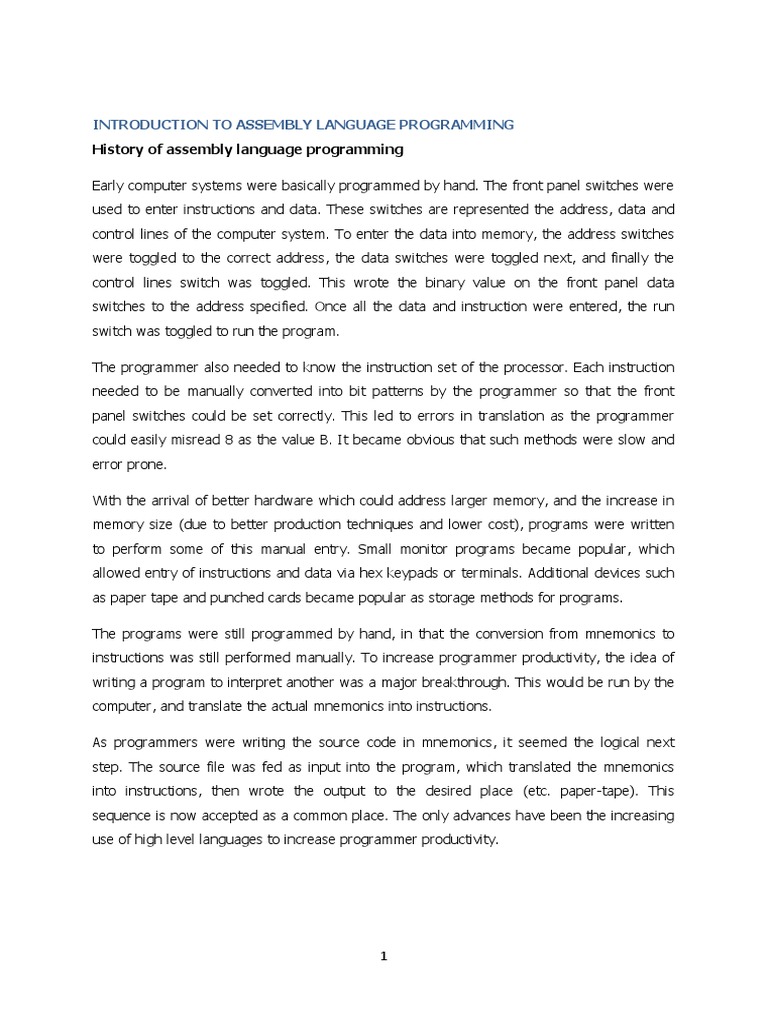 Introduction To Assembly Language Programming | PDF | Assembly Language | Subroutine