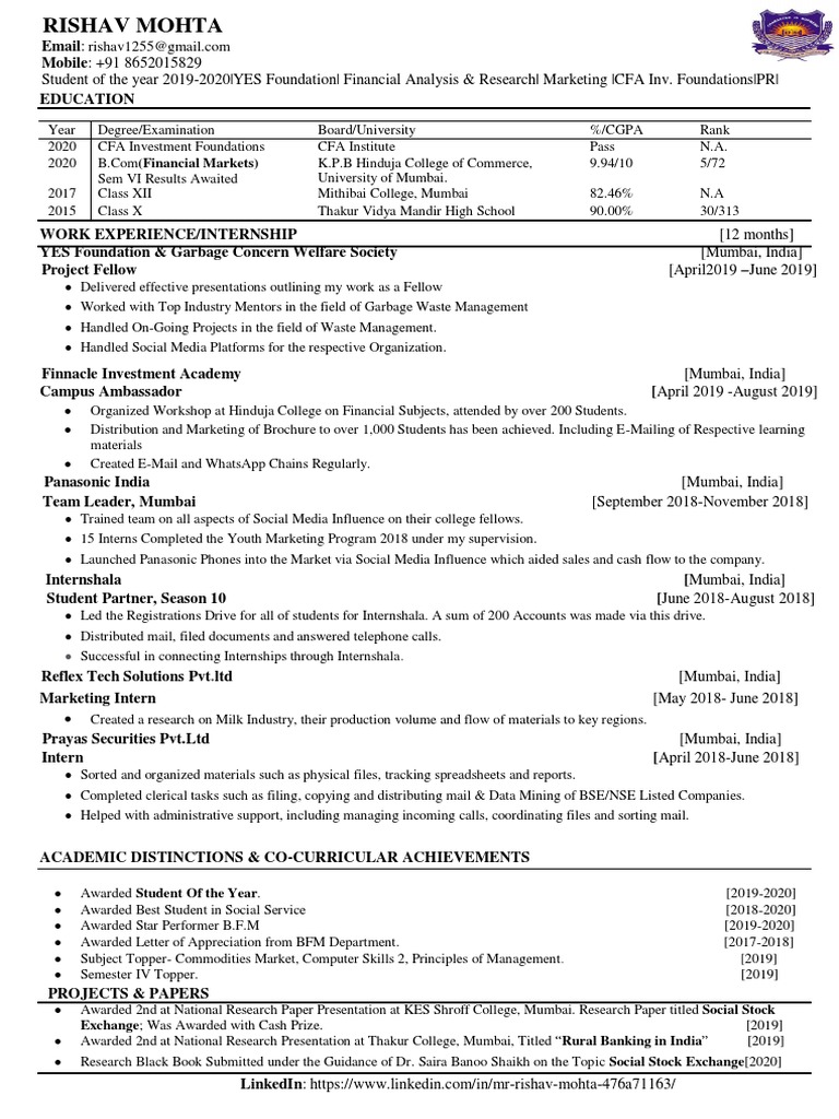 Rishav Mohta Resume | PDF | Economies | Business