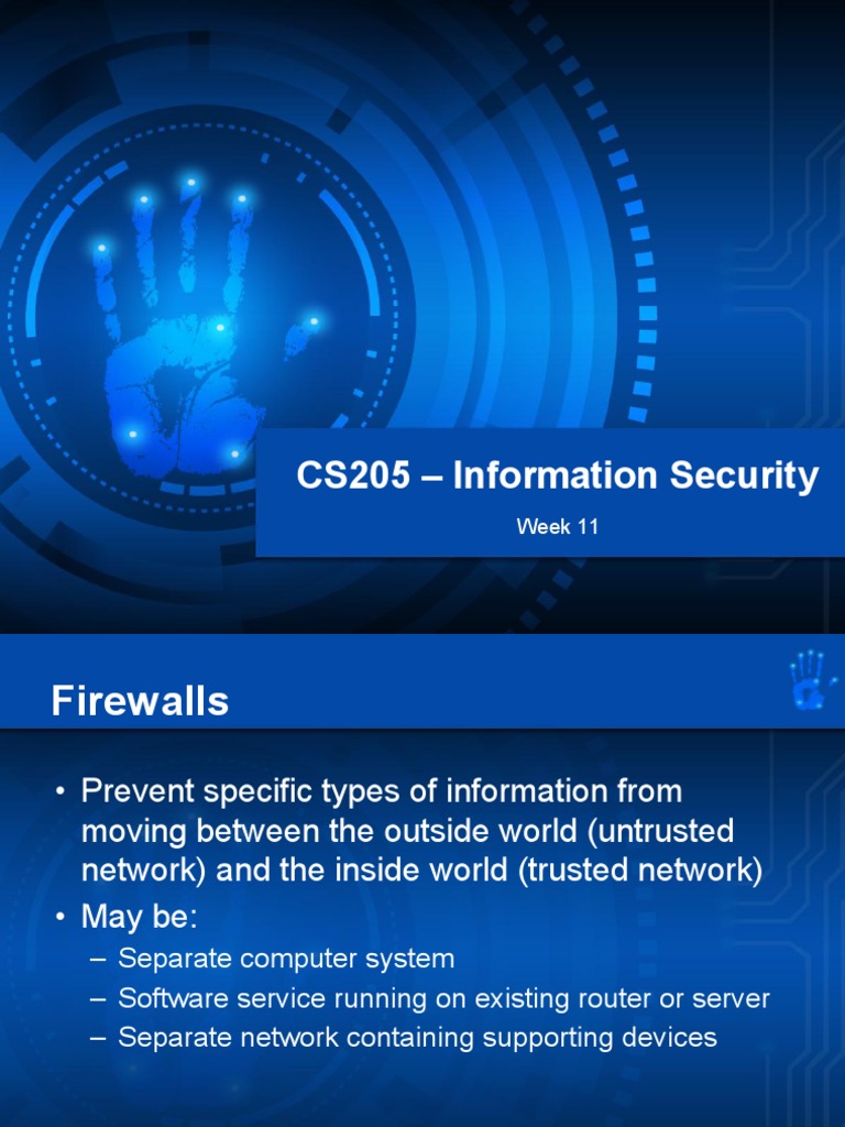CS205 - Information Security: Week 11 | PDF | Firewall (Computing) | Computer Network