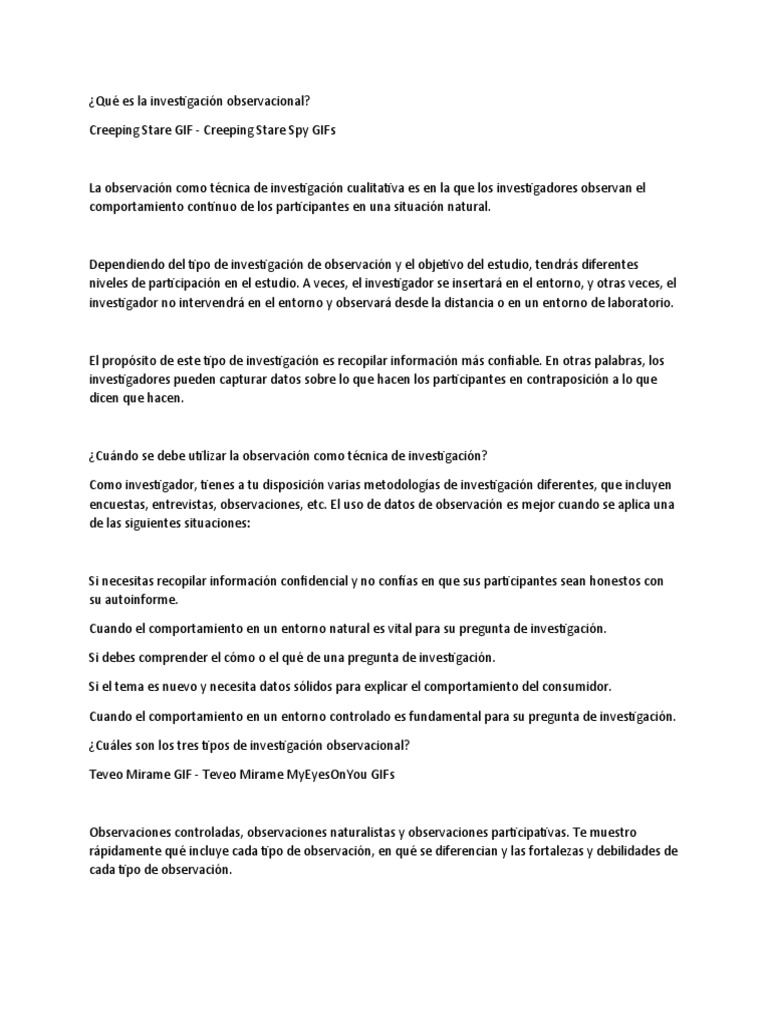 Qué Es La Investigación Observacional | PDF | Comportamiento | Metodología