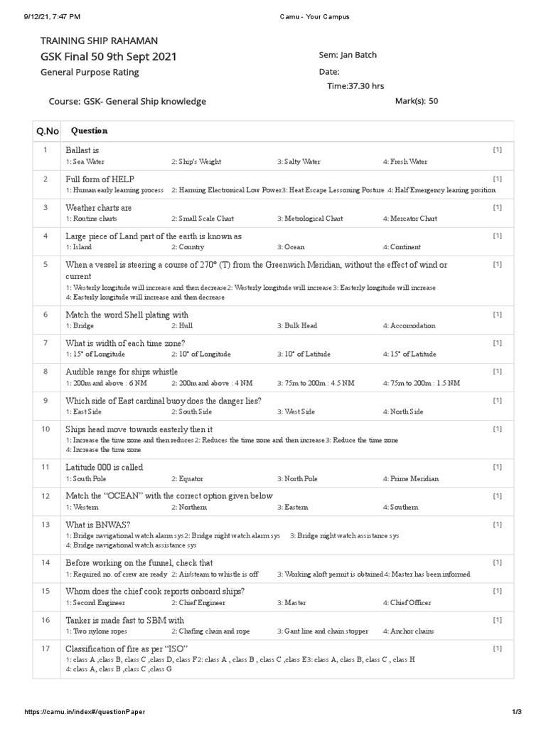 General Ship Knowledge Exam Questions | PDF | Ships | Longitude
