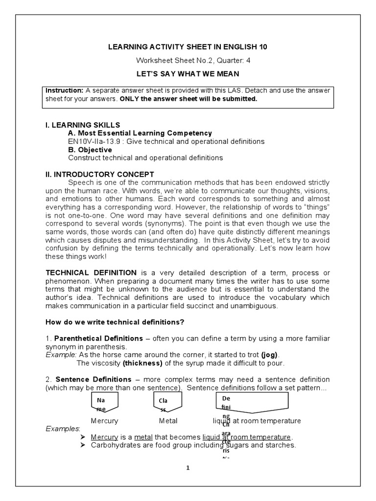 Instruction: A Separate Answer Sheet Is Provided With This LAS. Detach ...