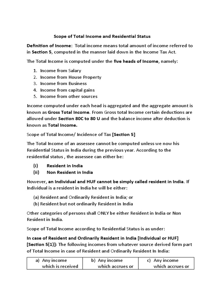Scope of Total Income and Residential Status | PDF | Income | Tax Deduction