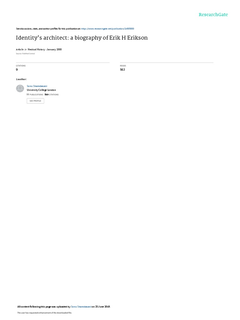 Identitys Architect A Biography of Erik H Erikson | PDF ...