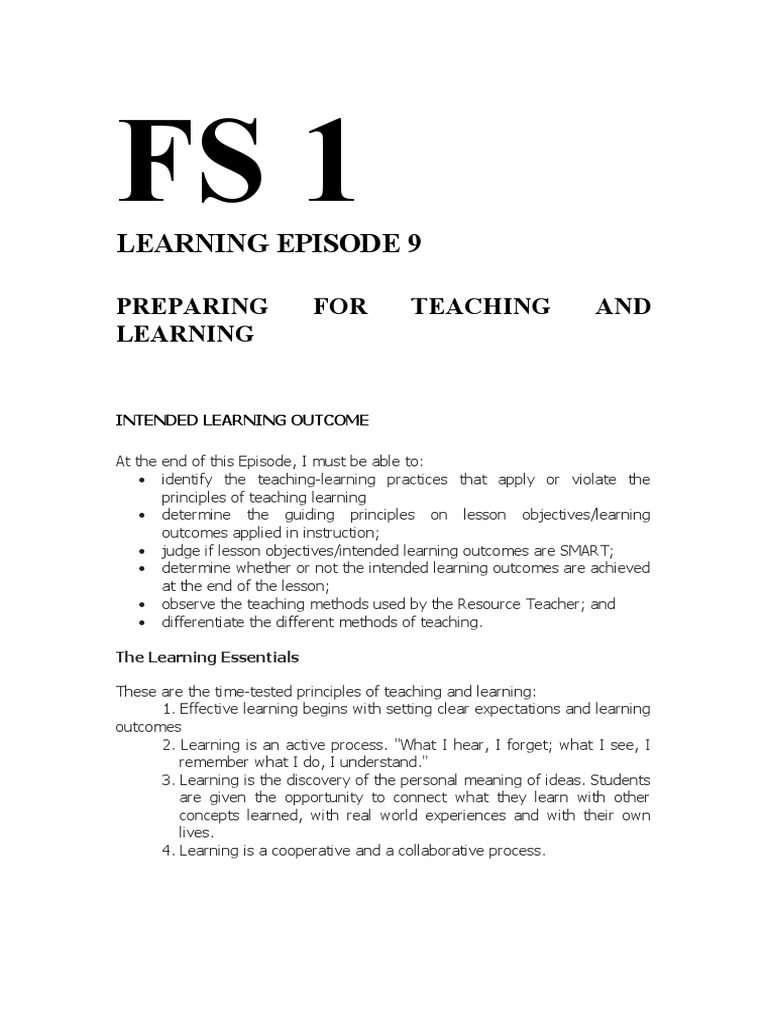 Learning Episode 9: Preparing For Teaching and Learning | PDF | Learning | Teaching Method