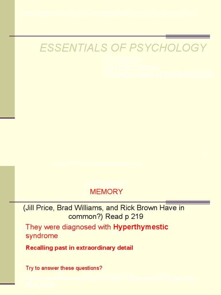 Memory Feldman8 PPT Ch06 Animated | PDF | Memory | Recall (Memory)