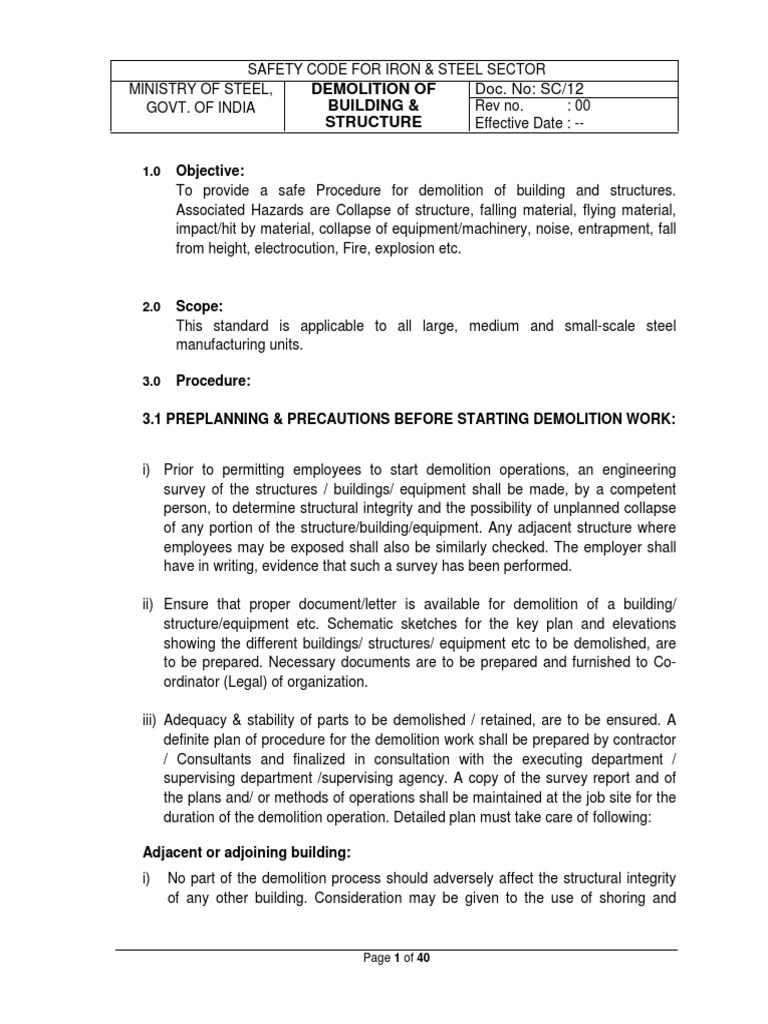 SC-12 Safety Code For Demolition of Building and Structure | PDF ...