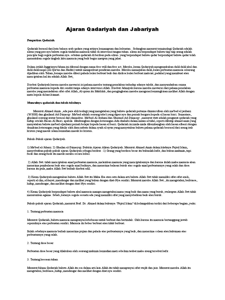 Ajaran Qadariyah Dan Jabariyah | PDF | Agama & Spiritualitas