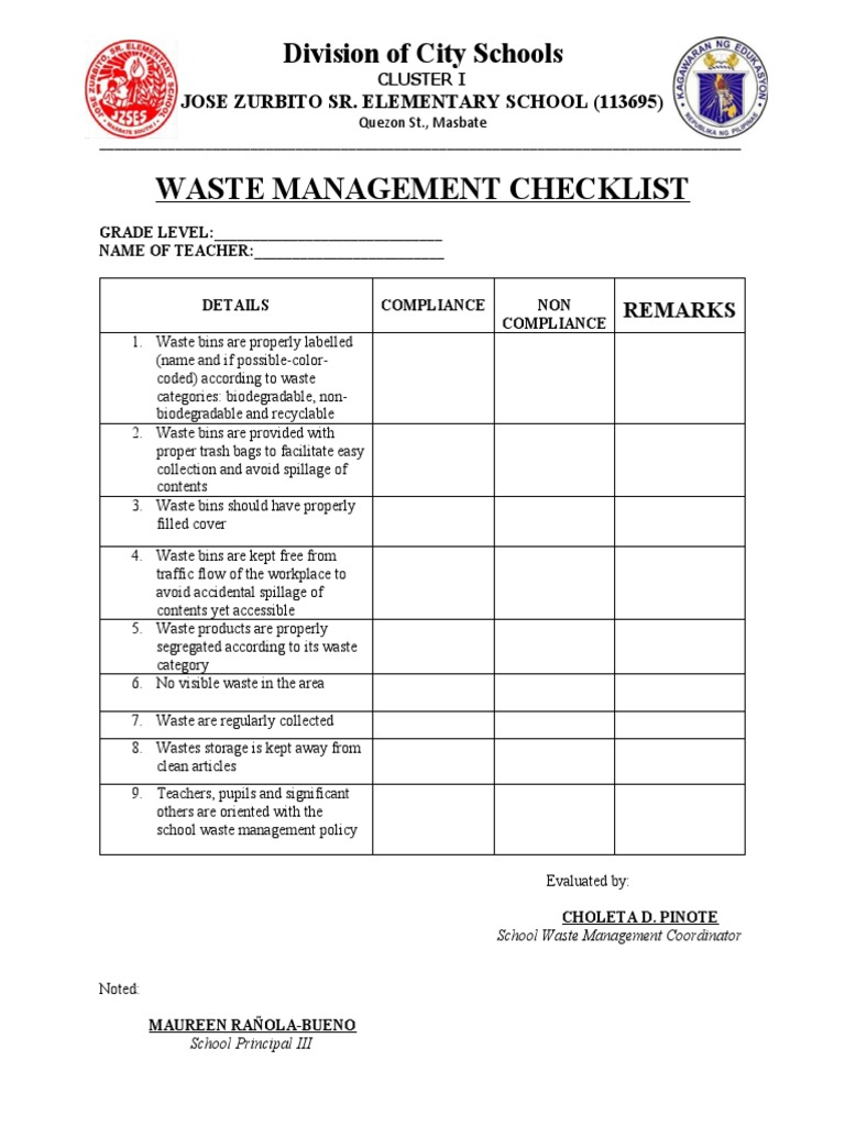 Waste Management Checklist: Division of City Schools | PDF | Science ...