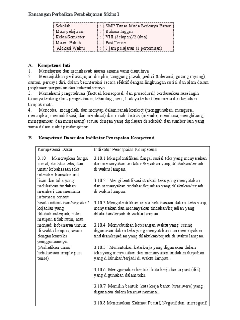 Rancangan Perbaikan Pembelajaran Siklus 1 | PDF