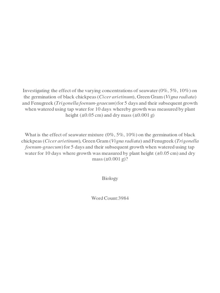 IB Extended Essay (Biology HL) | PDF | Water Scarcity | Seed