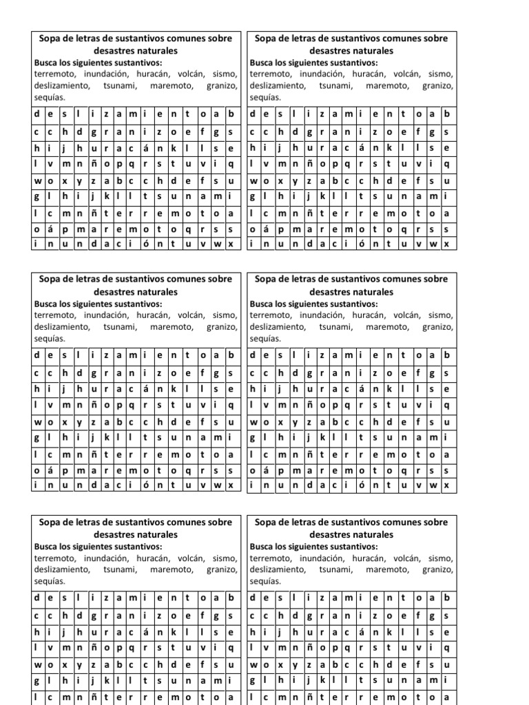 Sopa de letras: Desastres naturales | PDF