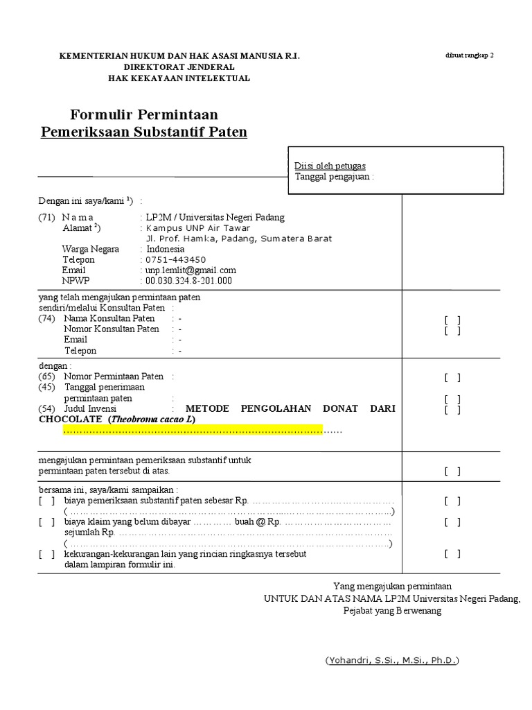 Master Formulir Substantif Paten | PDF