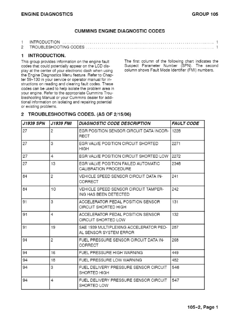 CUMMINS ENGINE DIAGNOSTIC CODES - PDF | PDF