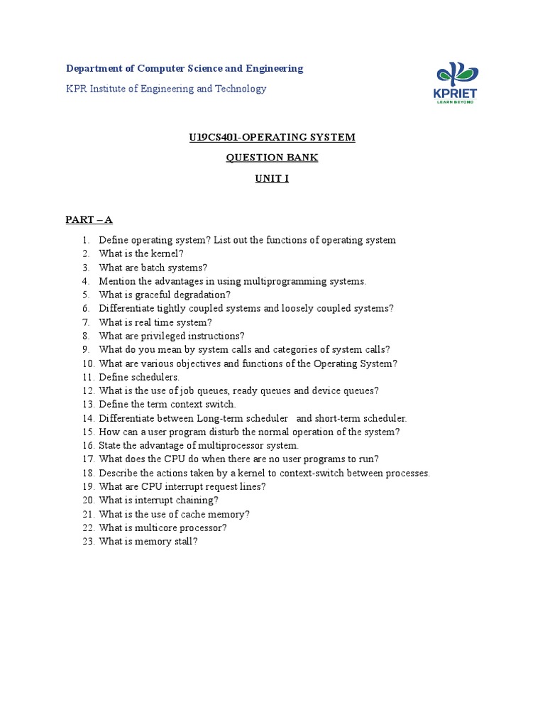 OS Question Bank Unit 1-5 | PDF | Scheduling (Computing) | Operating System